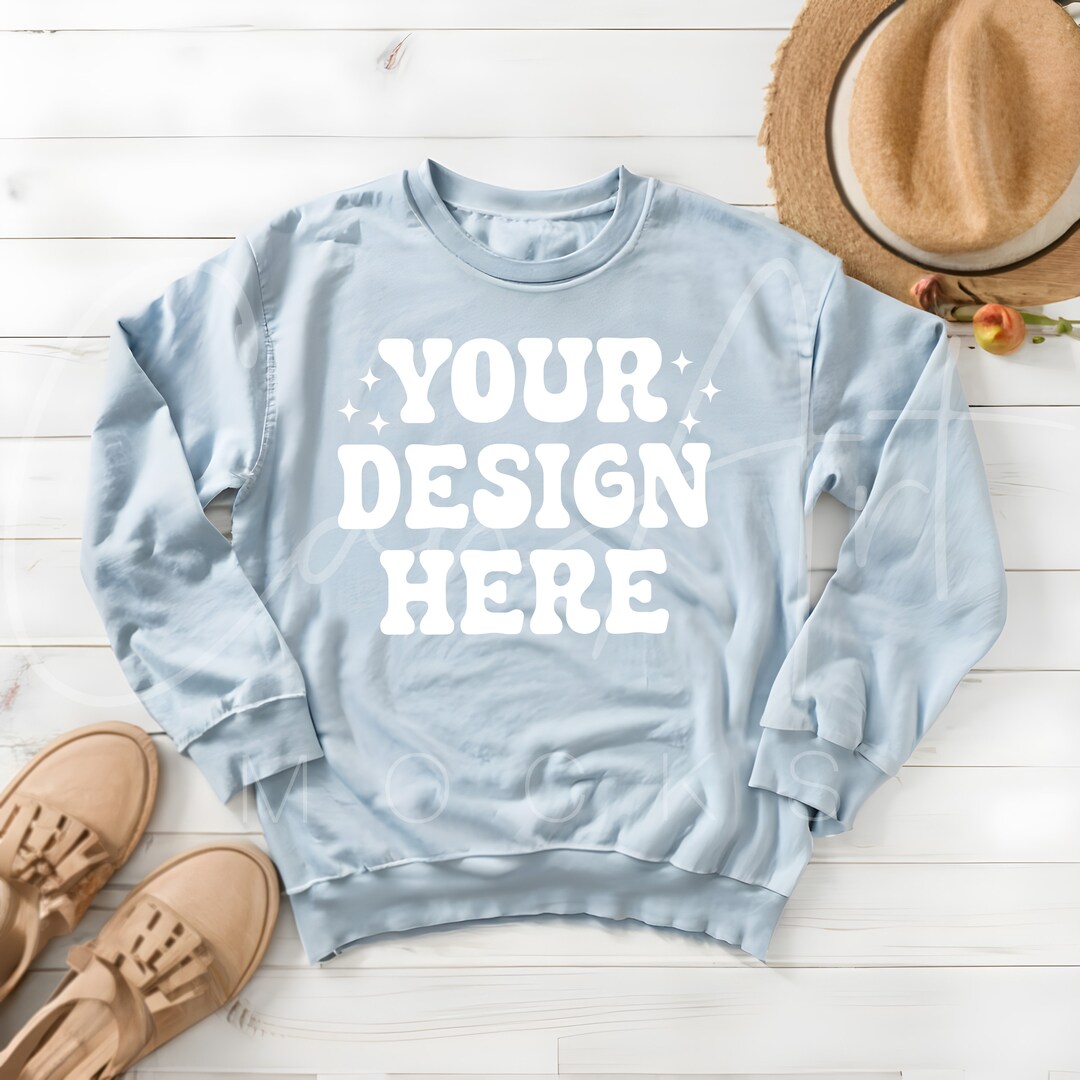 Light Blue Sweater Mockup, Gildan 18000 Blue Mock, Soft Blue Sweatshirt ...