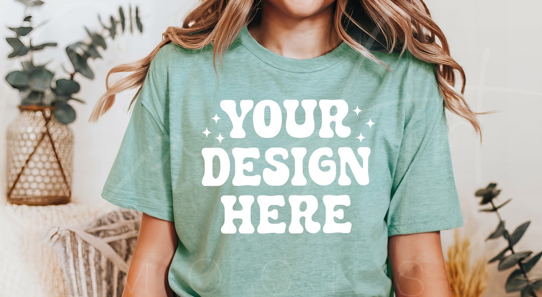 Bella Canvas 3001 T-shirt Mockup in Heather Dusty Blue High-quality ...
