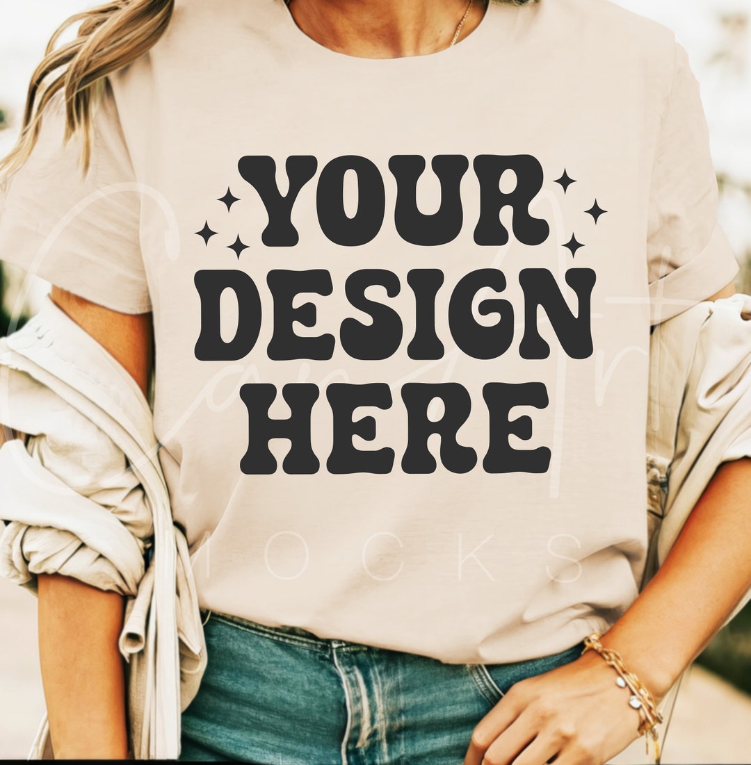 Bella Canvas 3001 Mockup, Tan T-shirt Mockup, BC 3001 Boho Woman Model ...
