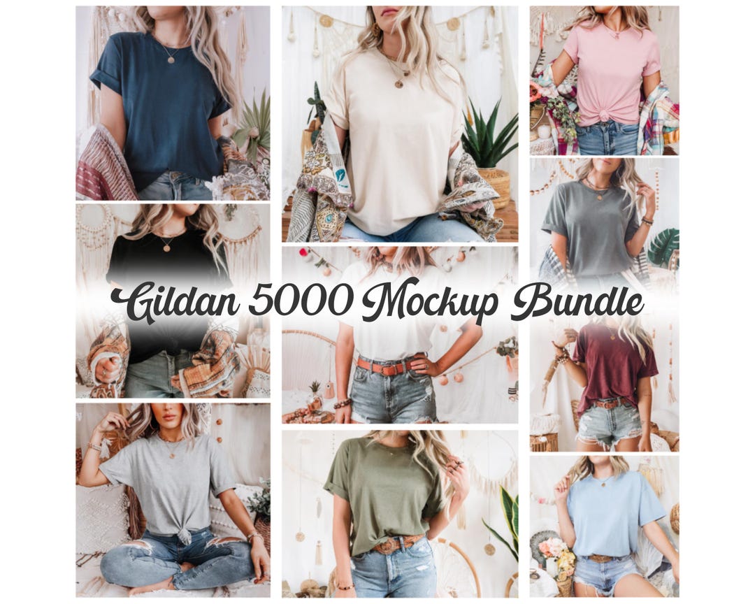 Gildan 5000 Mockup Bundle, Gildan Tee Shirt Mockup Bundle Print on ...