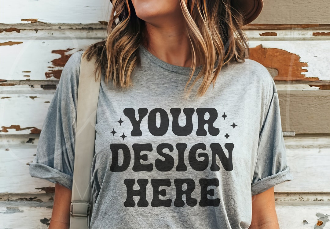 Gildan 5000 Sport Grey Mockup, Light Grey Tee Shirt Mockup, Outdoor ...