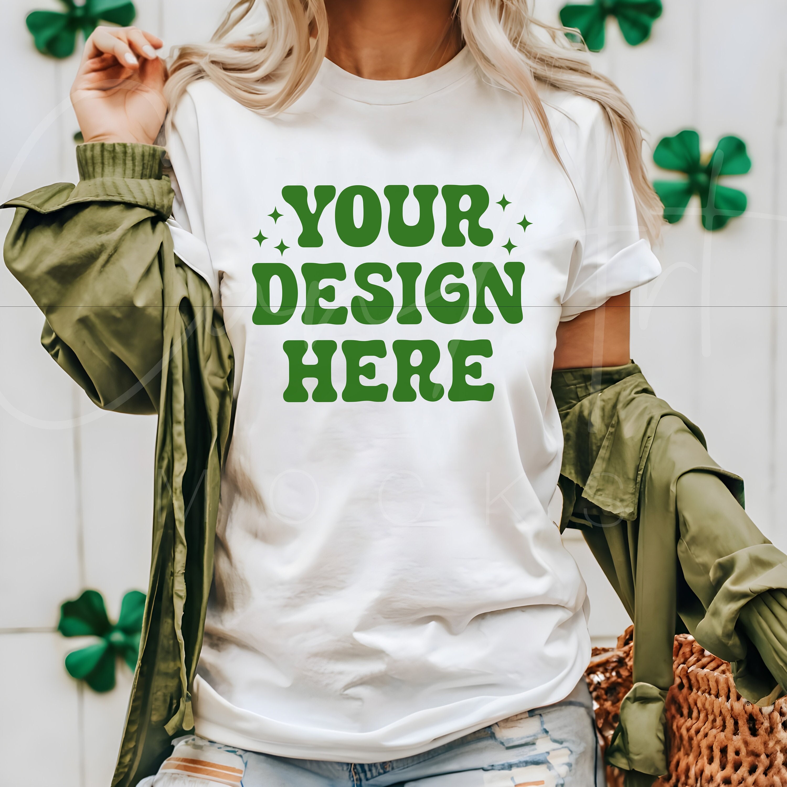 St. Patrick's Day White T-shirt Mockup, Comfort Colors C1717 Woman ...