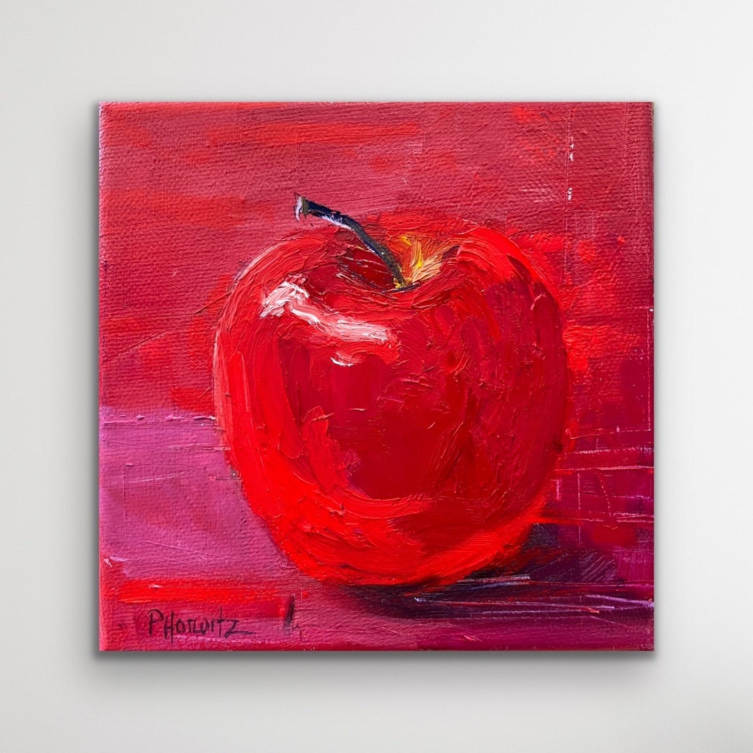 Red Apple in Abstract L Apple Oil Painting L Monochromatic Artwork L ...