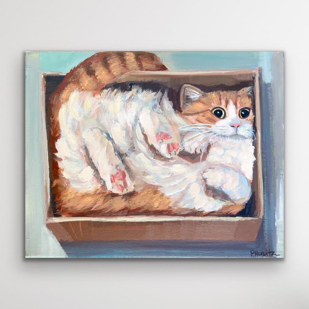 Cat in a Box L Unique Art for Cat Lovers L Cats Are Liquid L Orange Cat ...