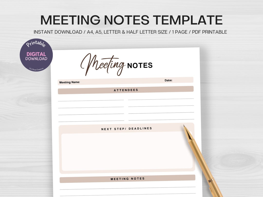 Printable Meeting Notes Template Business Meeting Agenda - Etsy