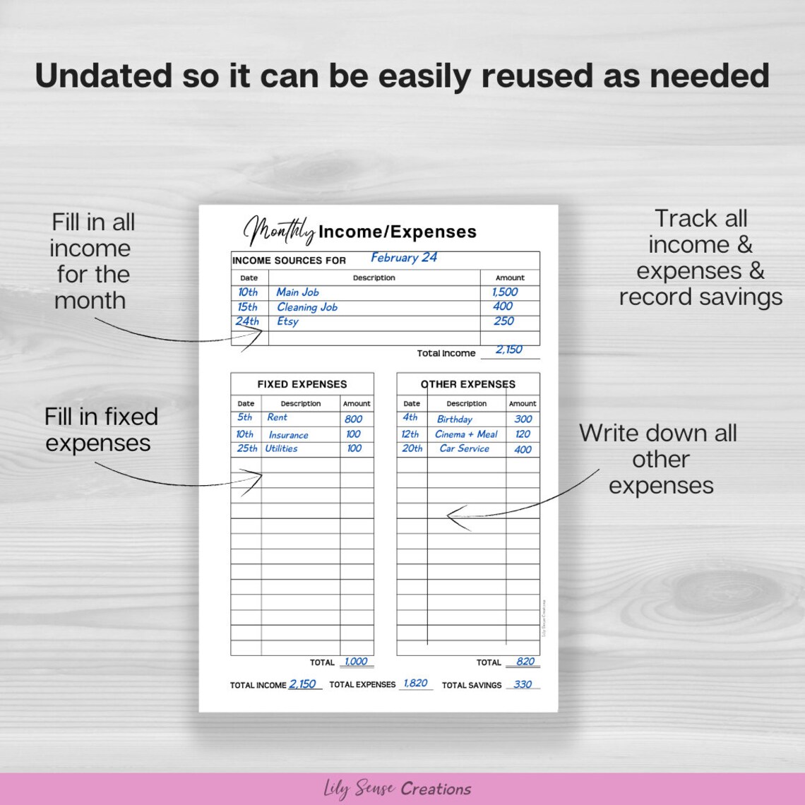Monthly Income & Expense Tracker Printable, Money Tracker, Business ...