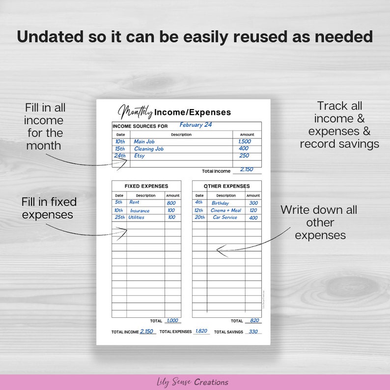 Monthly Income & Expense Tracker Printable, Money Tracker, Business ...