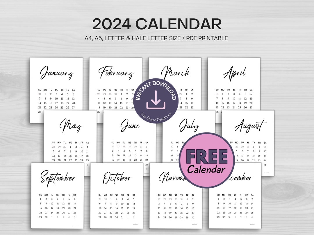 2024 Monthly Calendar Printable Large Font Monthly Calendar - Etsy