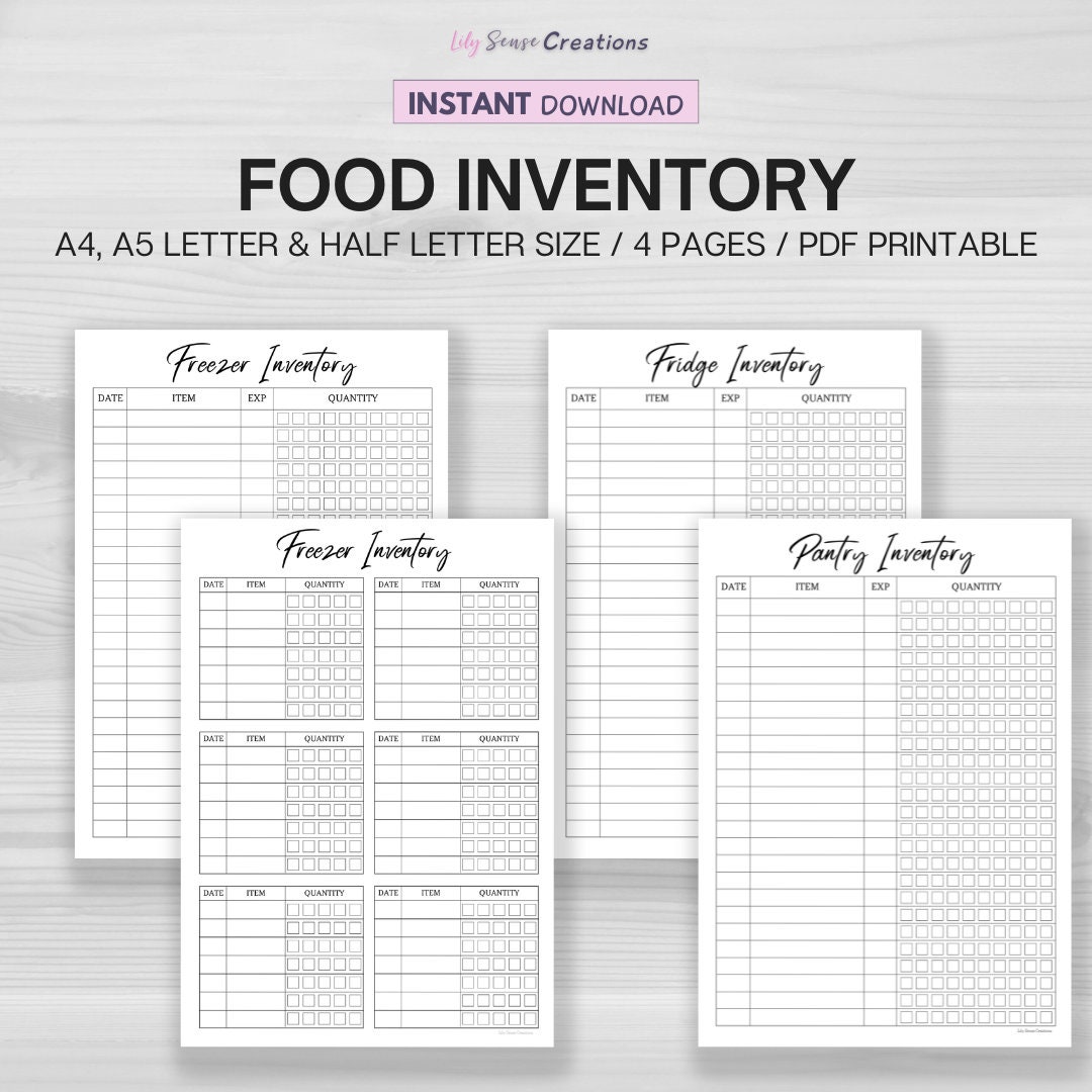 Printable Food Inventory, Kitchen Inventory, Fridge Inventory, Freezer ...