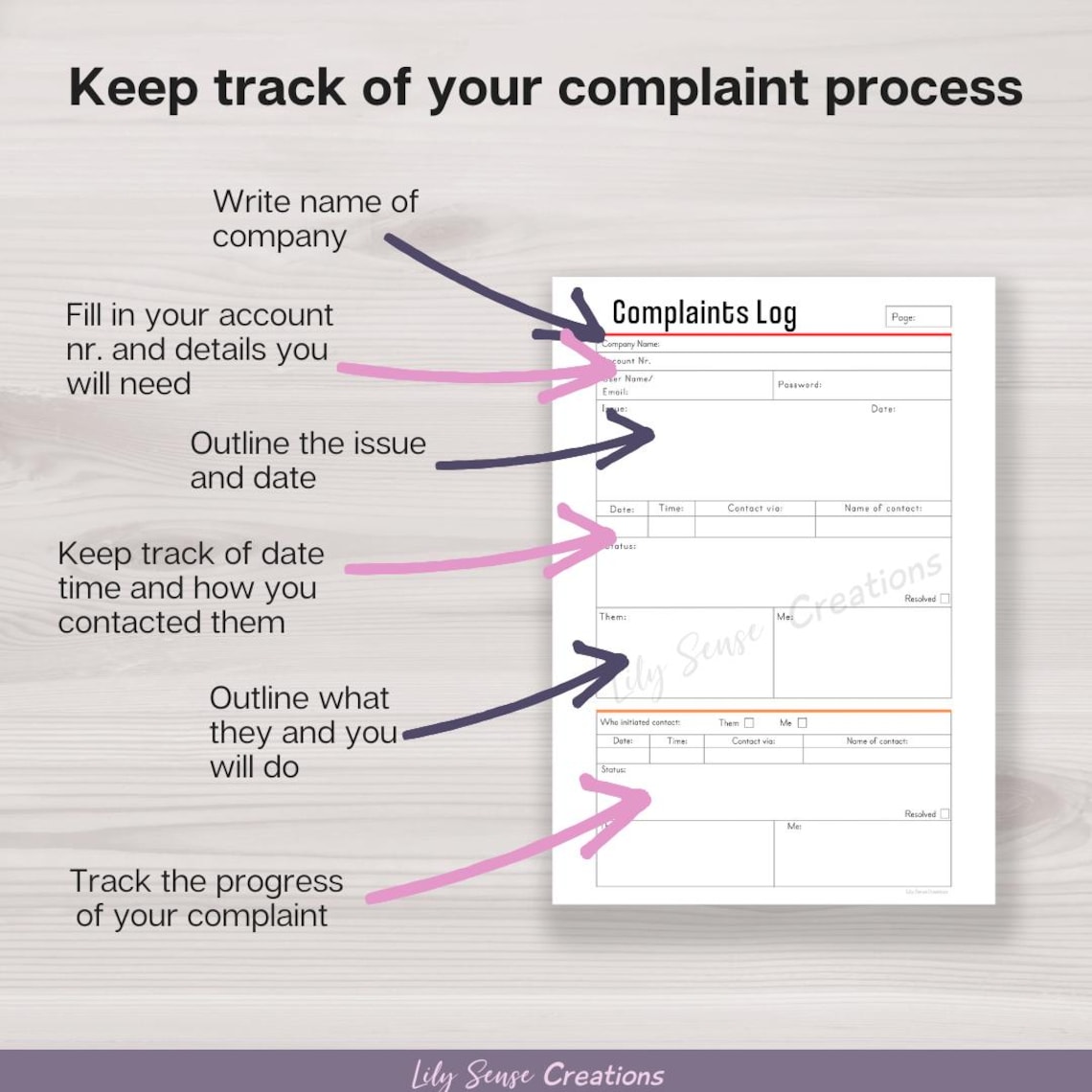 Printable Complaints Log, Complaints Template Set, Track Complaint ...