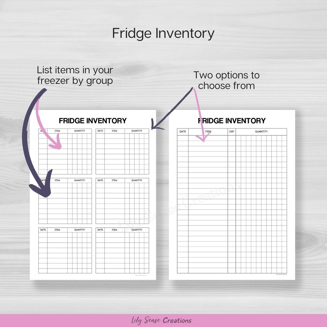 Printable Kitchen Inventory Checklist, Food Inventory, Fridge Inventory ...
