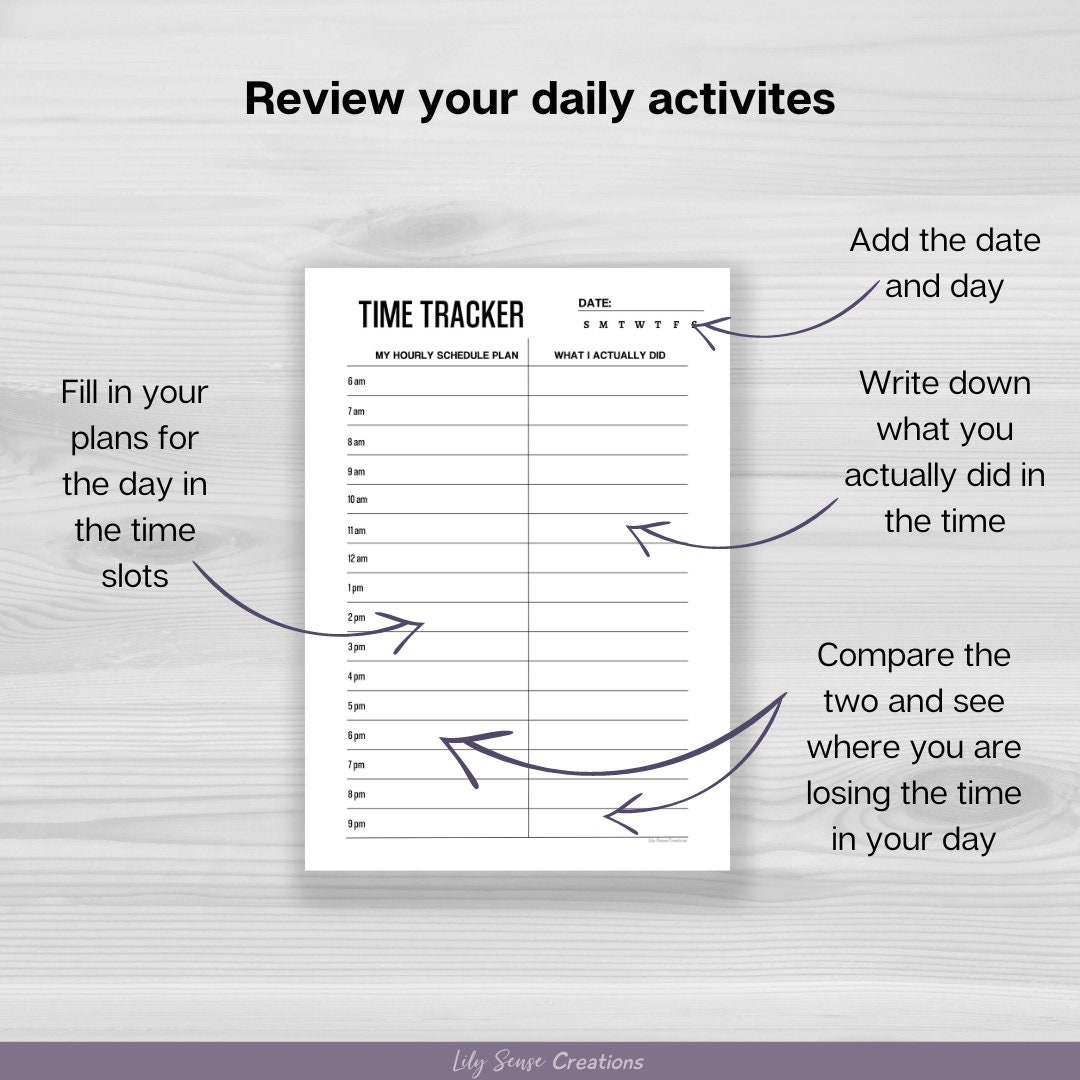 Time Tracker Printable, Time Management Template, Activity Tracker ...