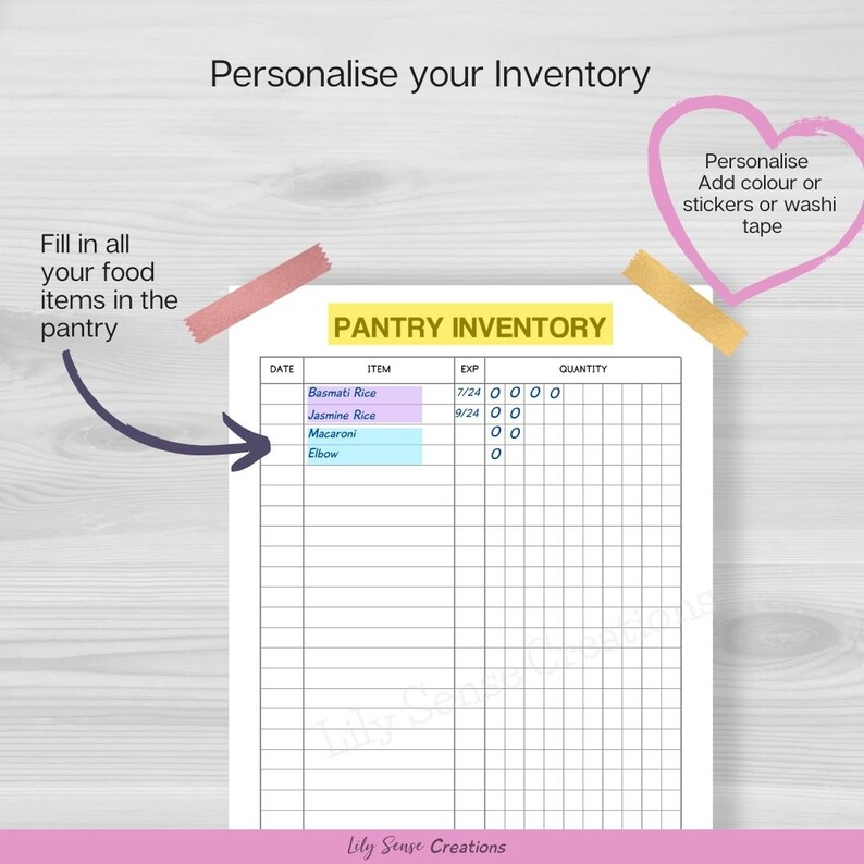 Printable Kitchen Inventory Checklist, Food Inventory, Fridge Inventory ...