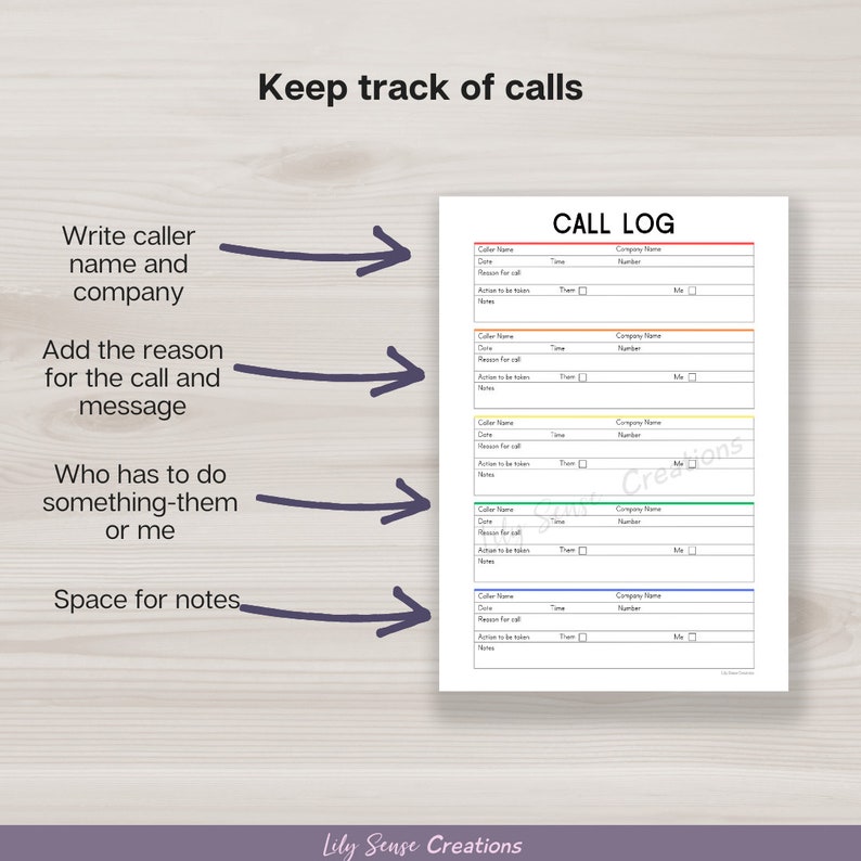 Printable Call Log Template, Communication Log, Phone Call Tracker ...