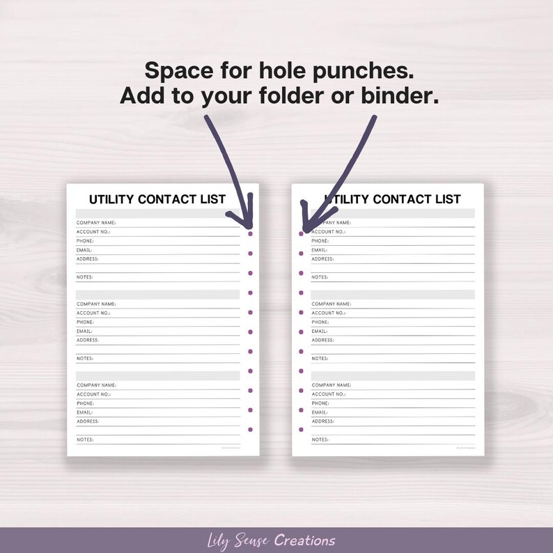 Utility Contact List Printable Planner, Service Provider Contact List ...