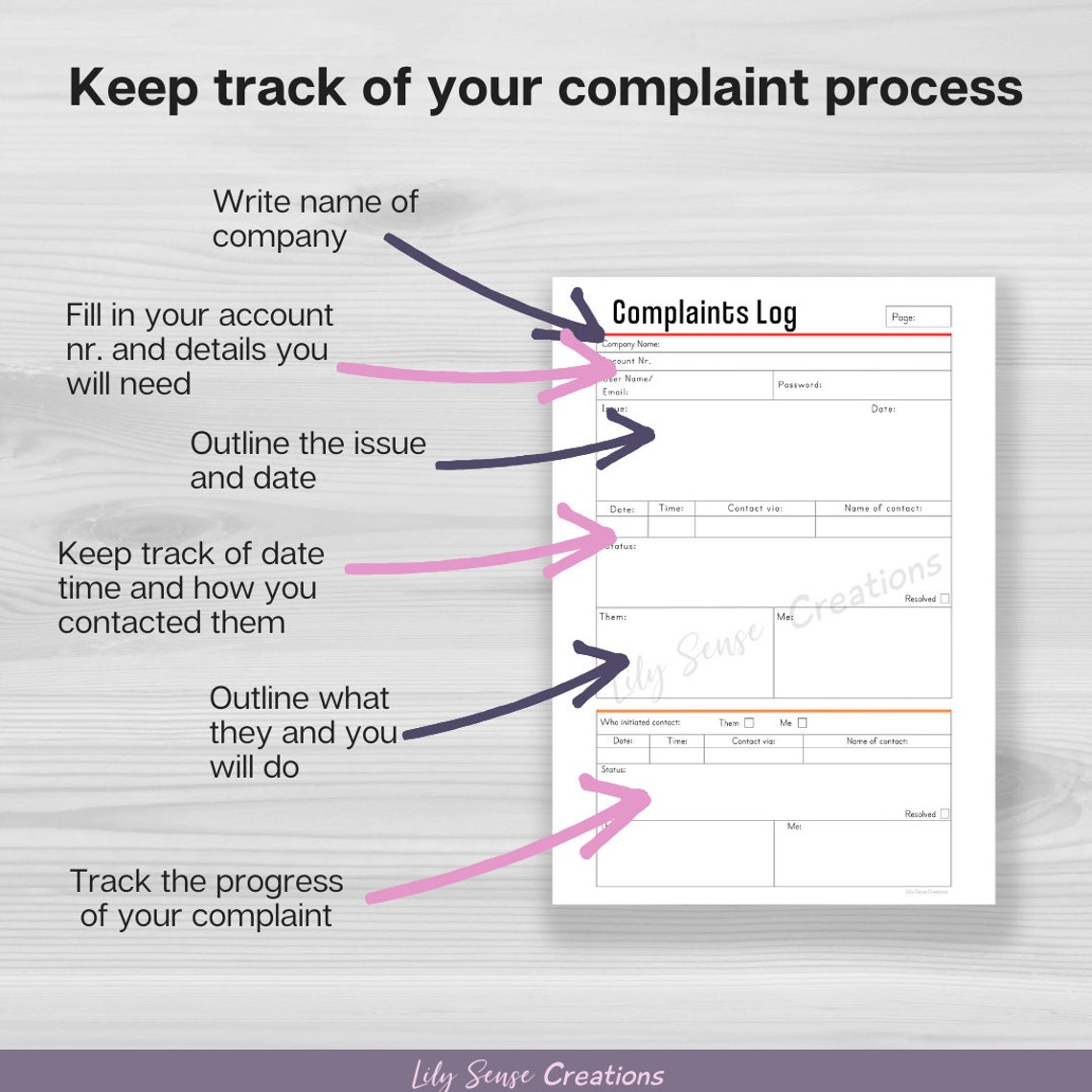 Printable Complaints Log, Complaints Template Set, Track Complaint ...