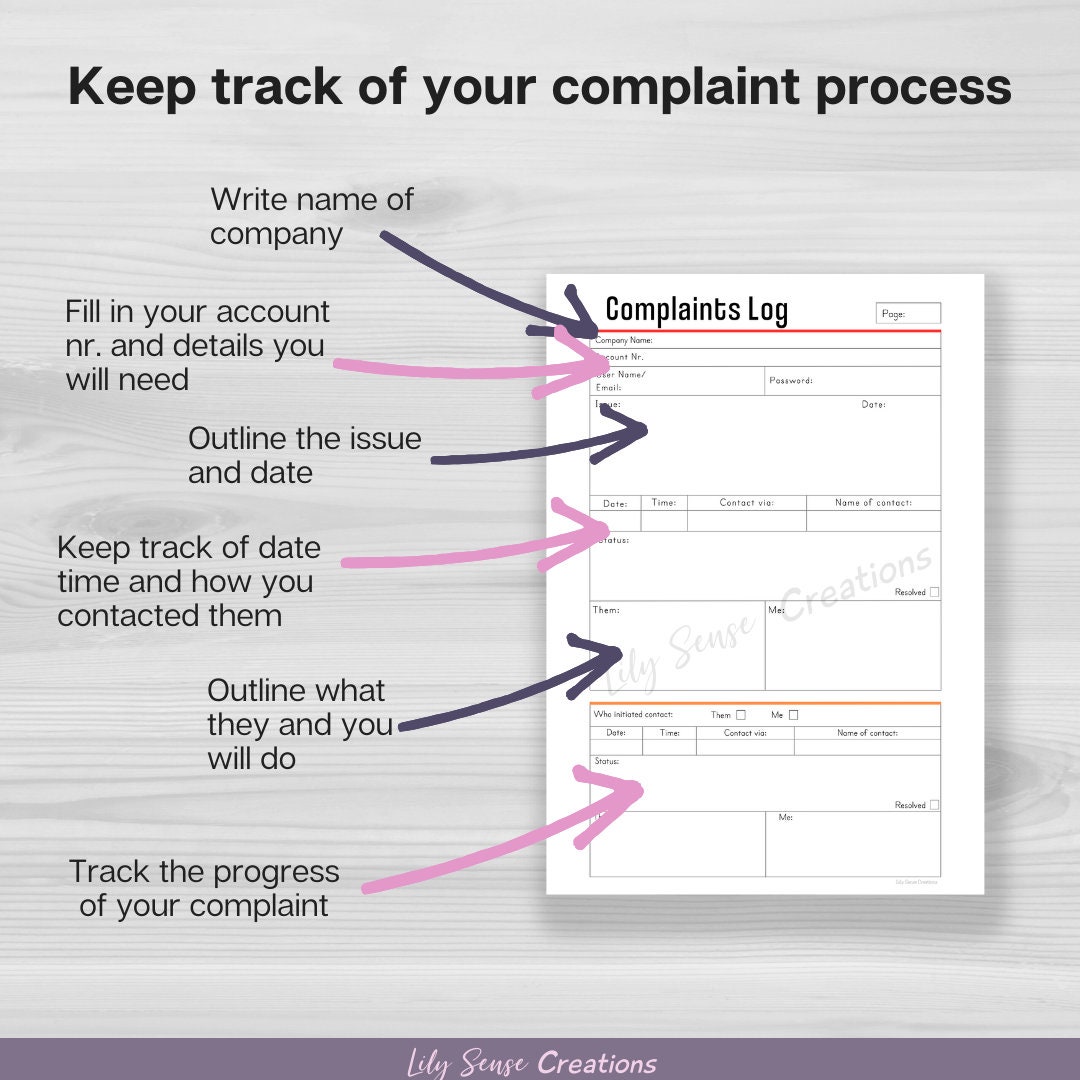 Printable Complaints Log, Complaints Template Set, Track Complaint ...