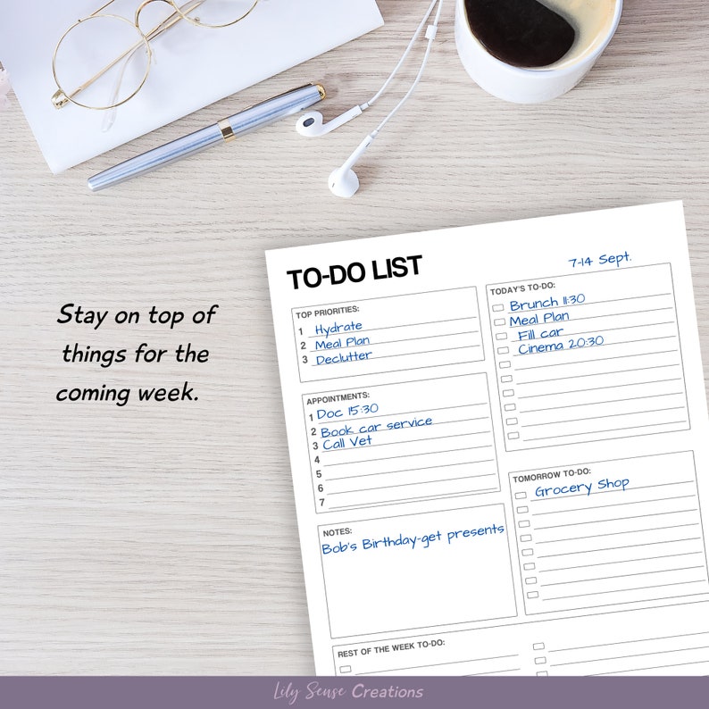 Weekly Task List Planner Printable, Weekly to Do List Template ...