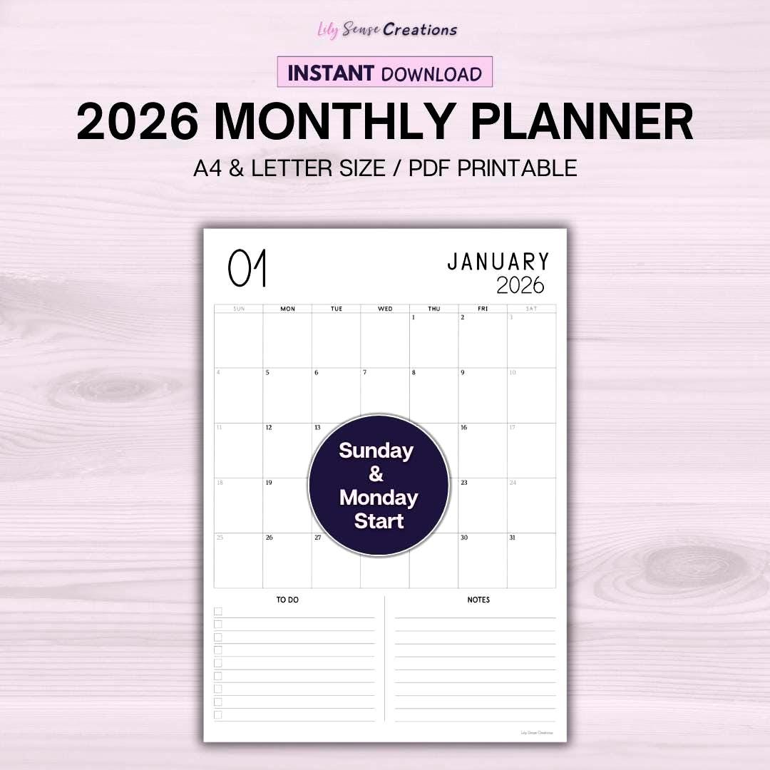 2026 Calendar Vertical, 2026 Monthly Planner Printable, Minimalist ...