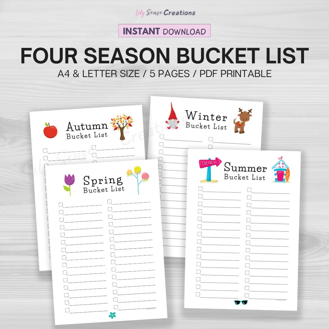 Summer Bucket List for Kids, Printable Four Season Bucket List, Family ...