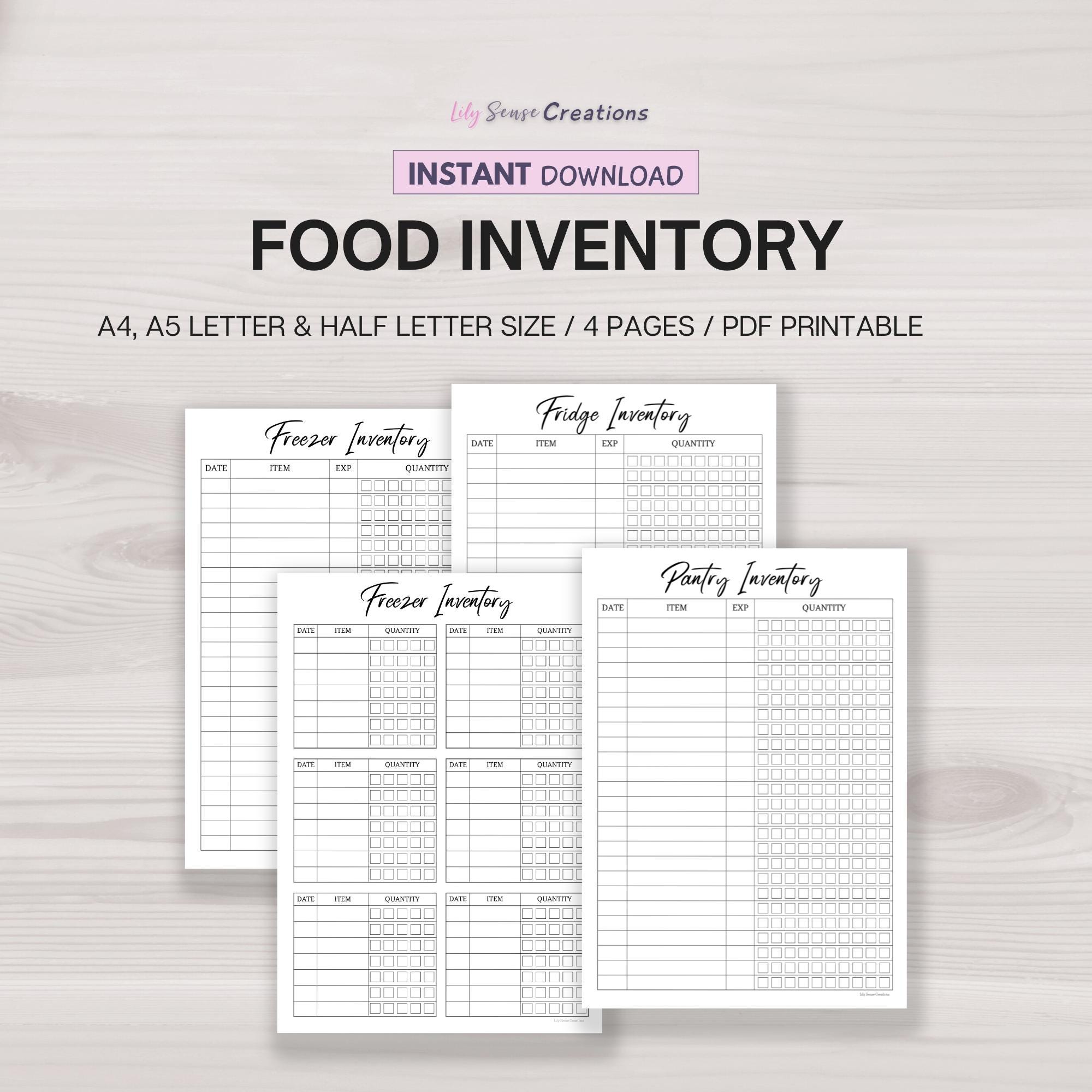 Kitchen Inventory, Printable Food Inventory Checklist, Fridge Inventory ...