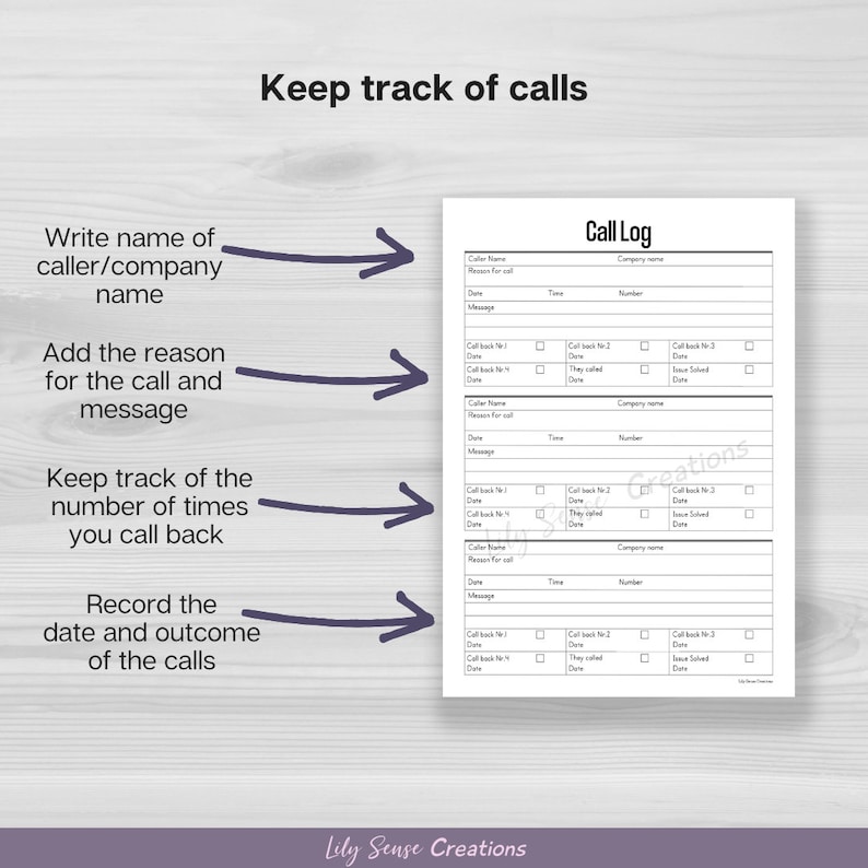 Printable Call Log, Call Back Tracker, Missed Call Template ...