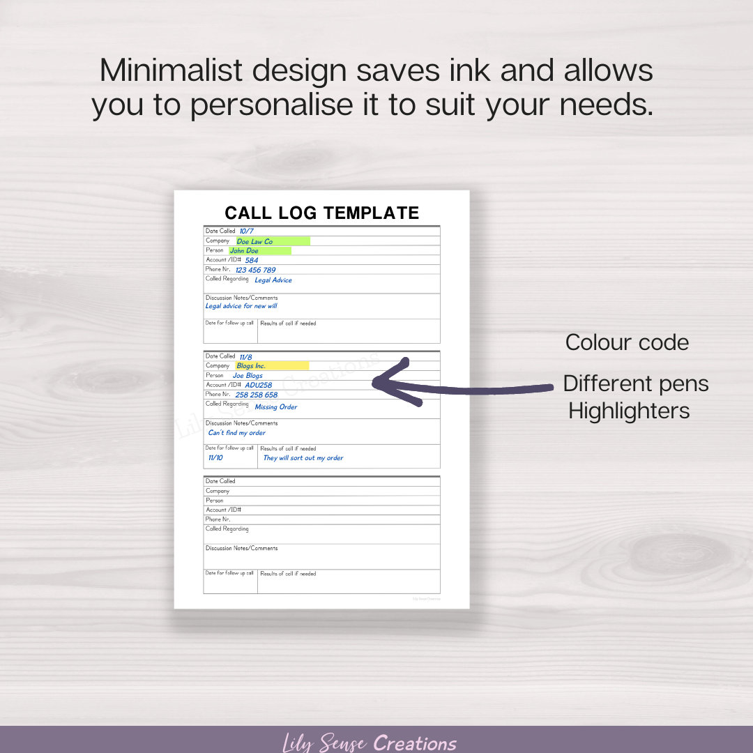 Call Log Template, Printable Communication Log, Phone Call Tracker ...