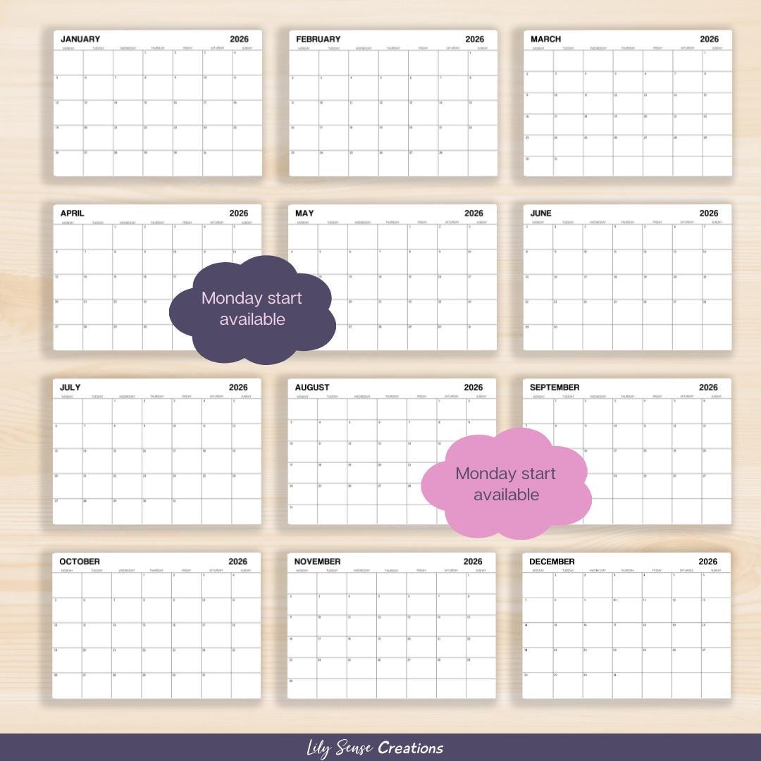 2026 Monthly Calendar Printable: Minimalist Landscape Planner (a4/a3 ...