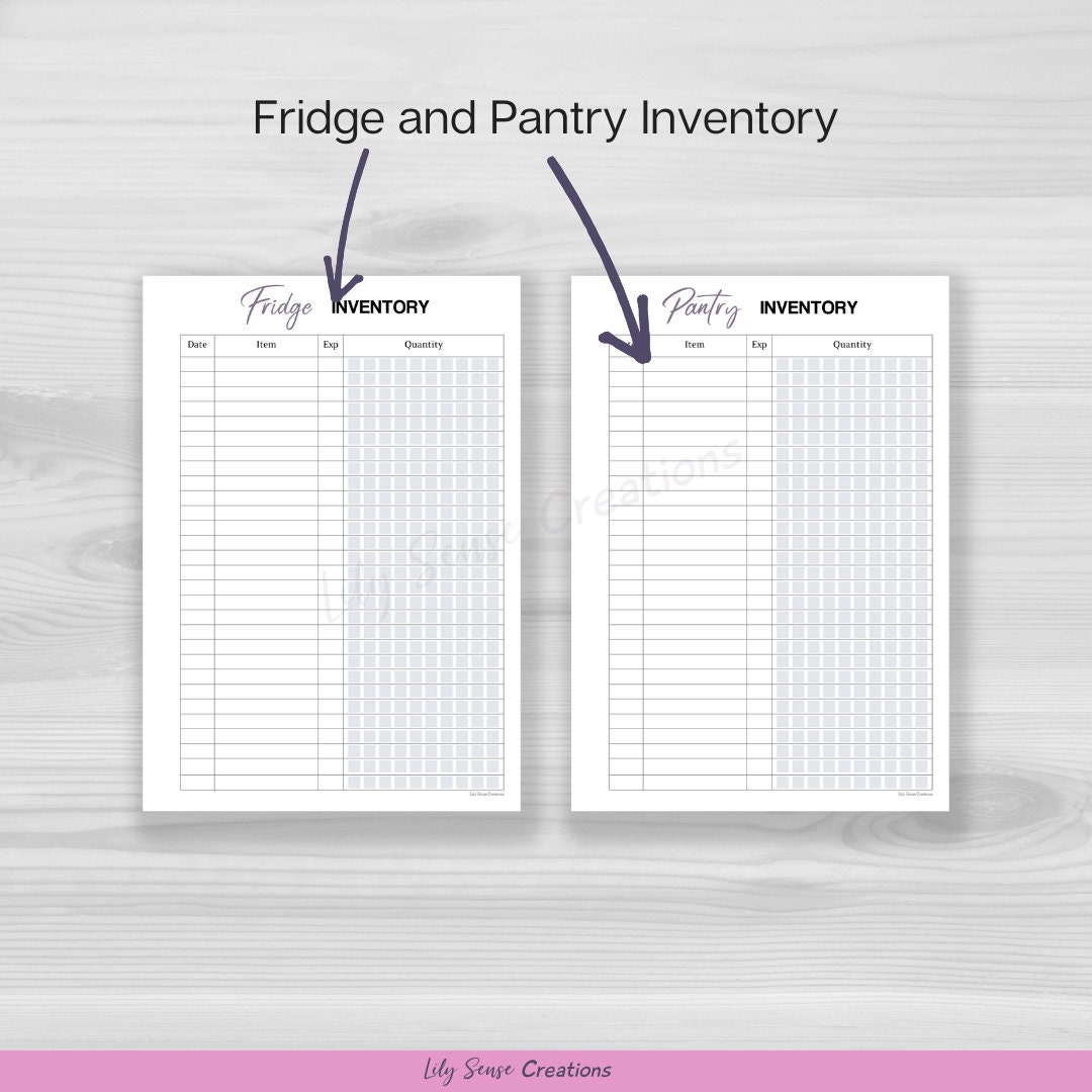 Food Inventory Tracker Set, Printable Kitchen Inventory, Meal Planning ...