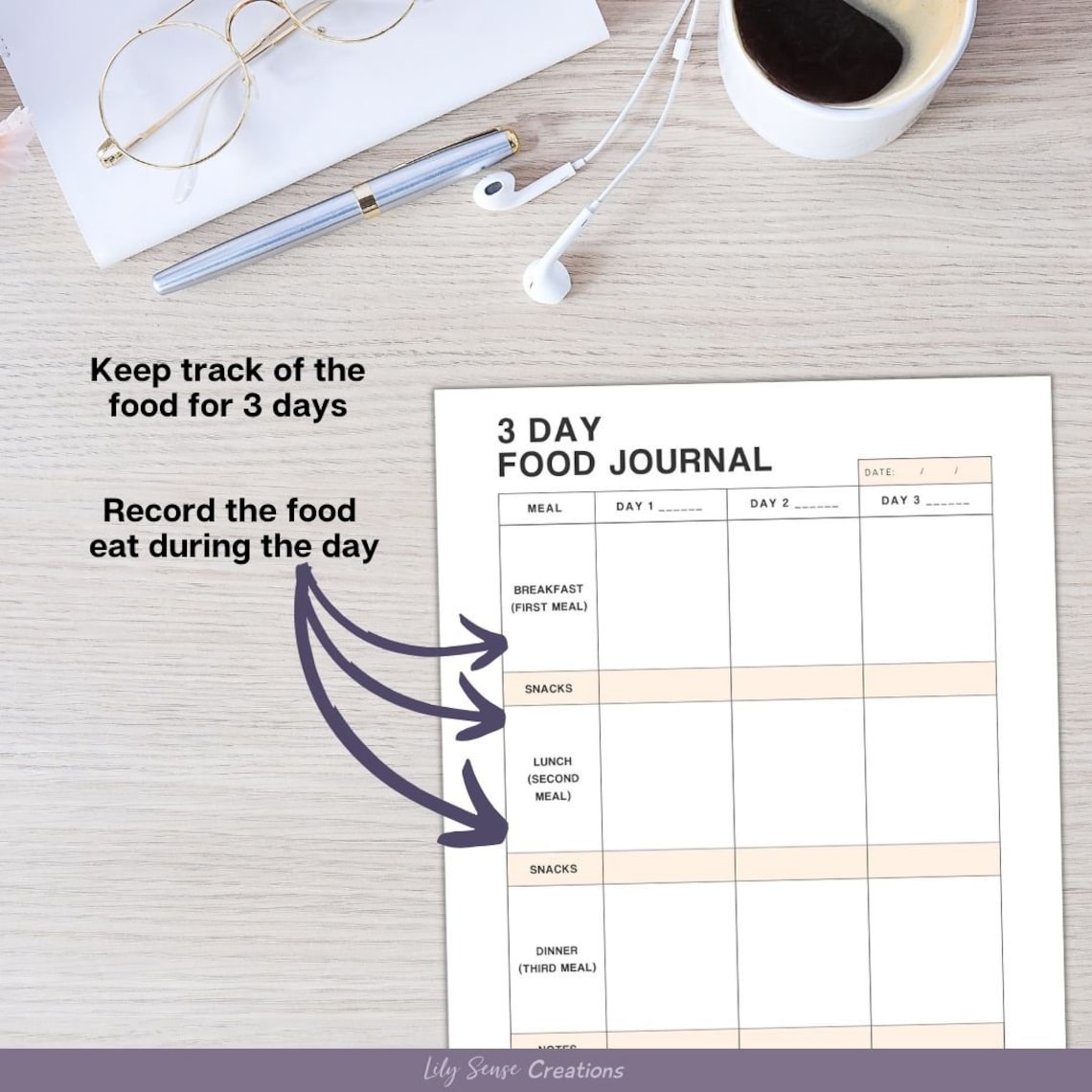 3 Day Food Journal Printable, Food Tracker, Food Log, Daily Food Diary ...