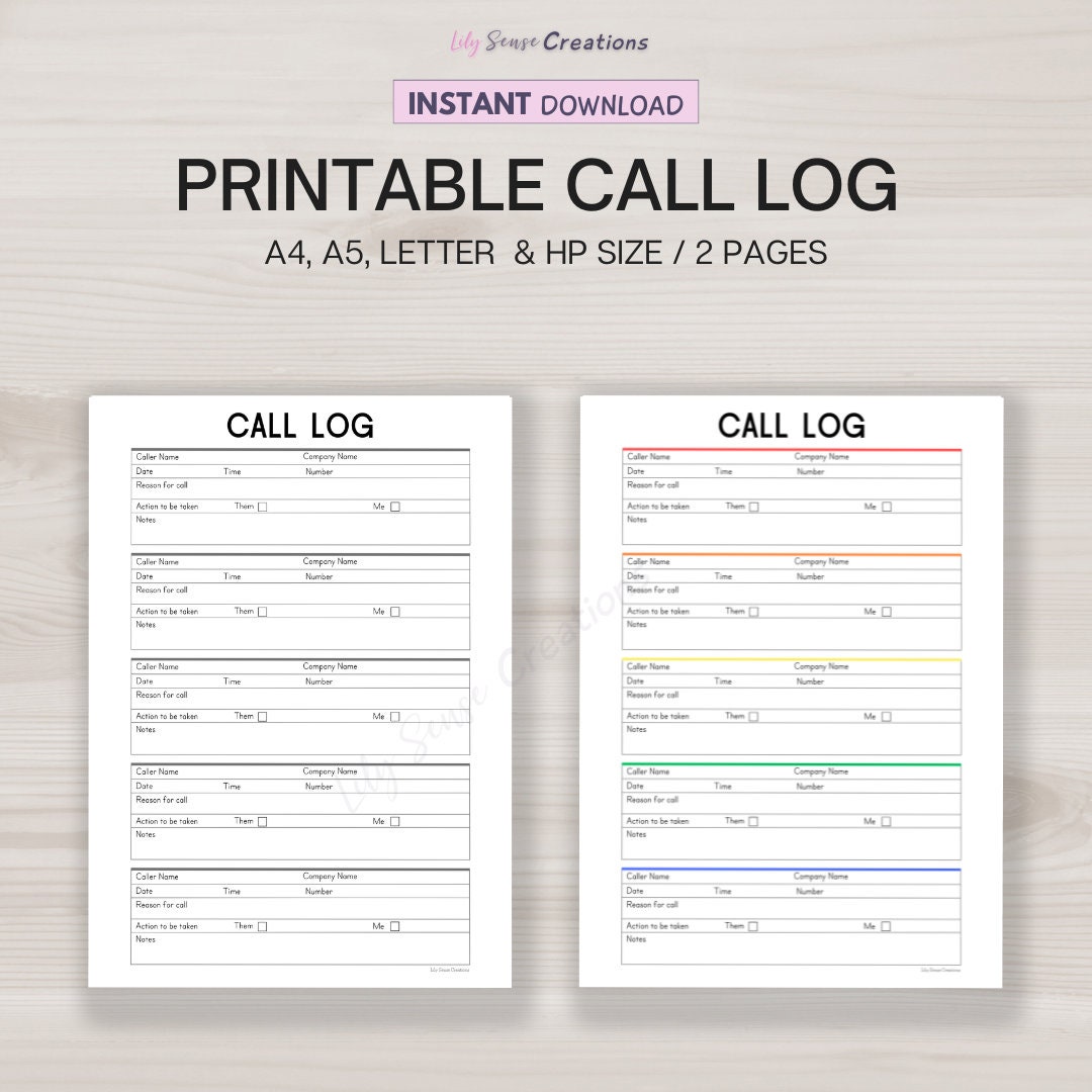 Printable Call Log Template, Communication Log, Phone Call Tracker ...