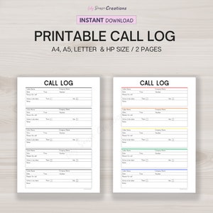 Printable Call Log Template, Communication Log, Phone Call Tracker ...