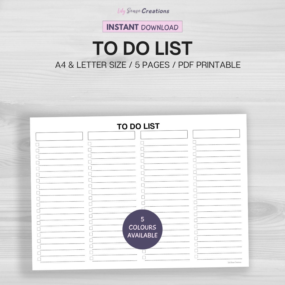 Printable to Do List, to Do List Horizontal, Simple Task List, Daily ...
