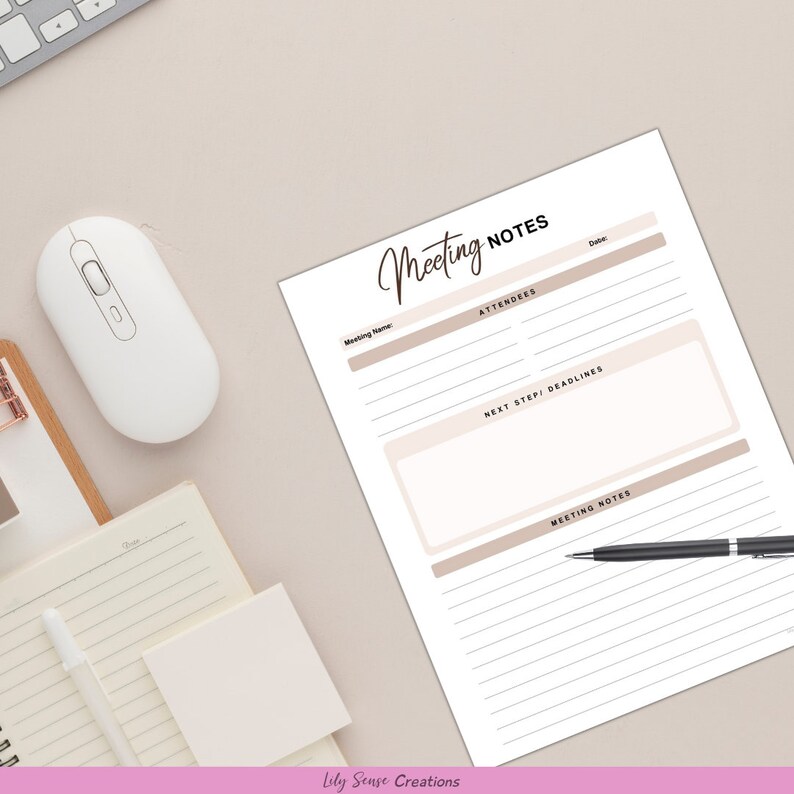 Printable Meeting Notes Template, Business Meeting Agenda Printable ...
