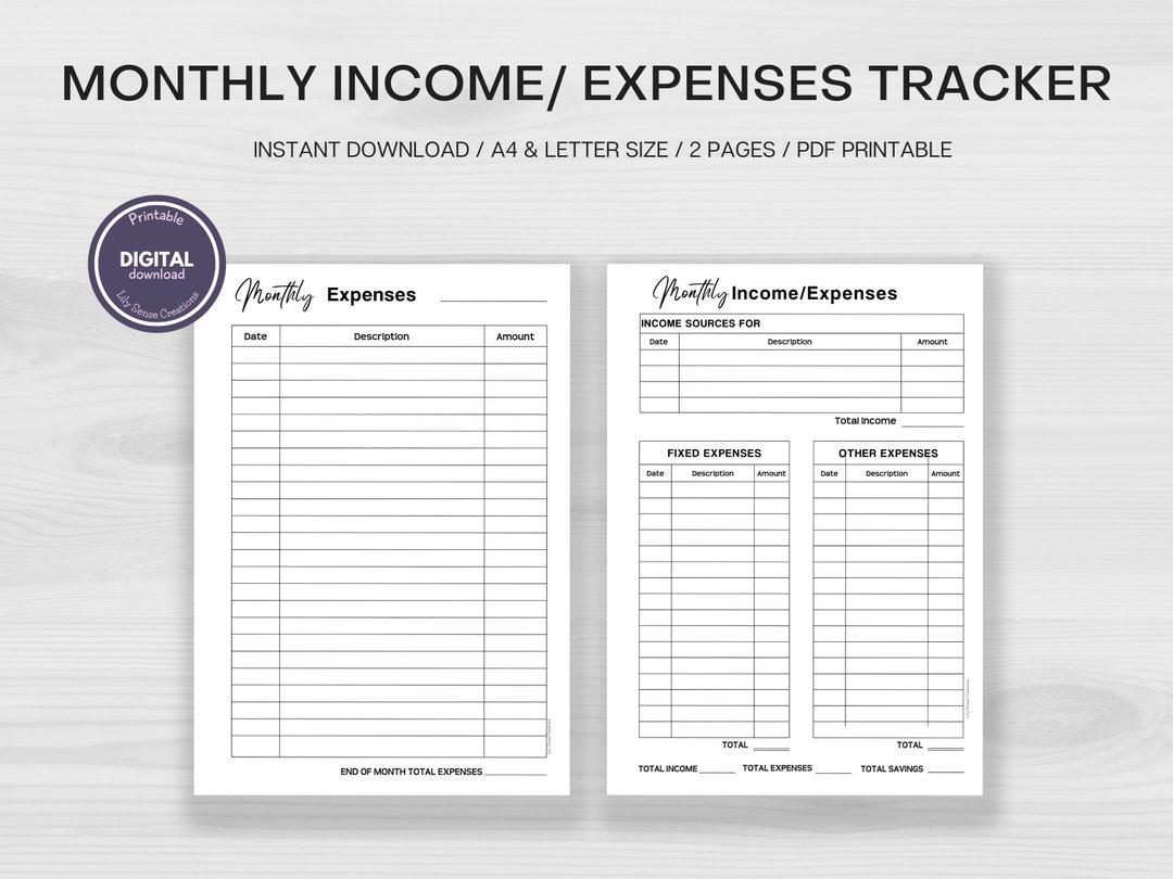 Monthly Income & Expense Tracker Printable Money Tracker - Etsy