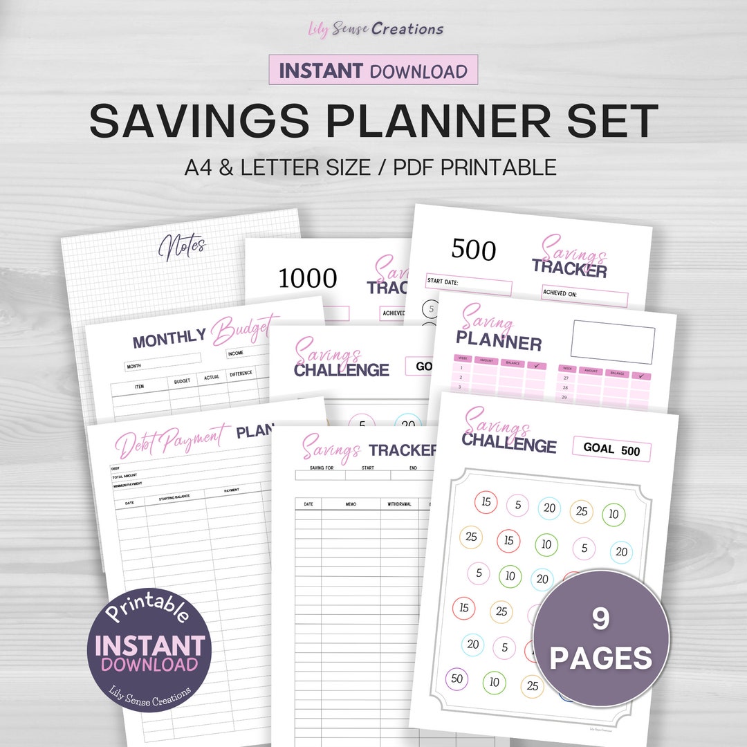 Savings Tracker Printable Planner Set, Money Management, Savings ...