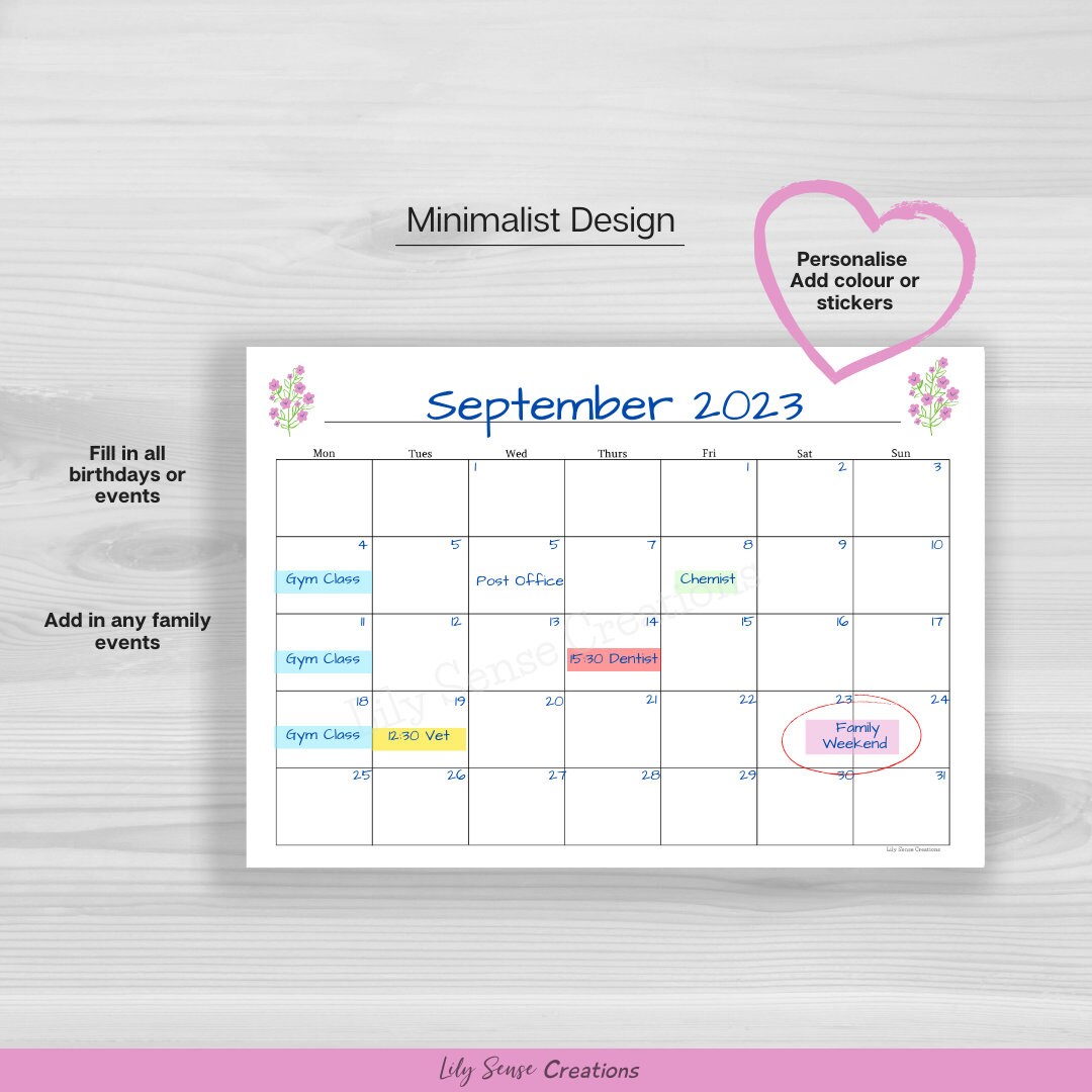 Undated Monthly Calendar Printable Landscape Monthly Planner - Etsy
