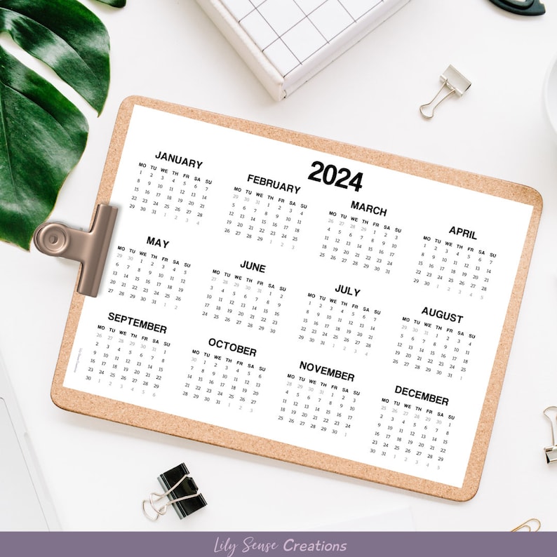 2024 Calendar Printable, 2024 Landscape Calendar on One Page ...