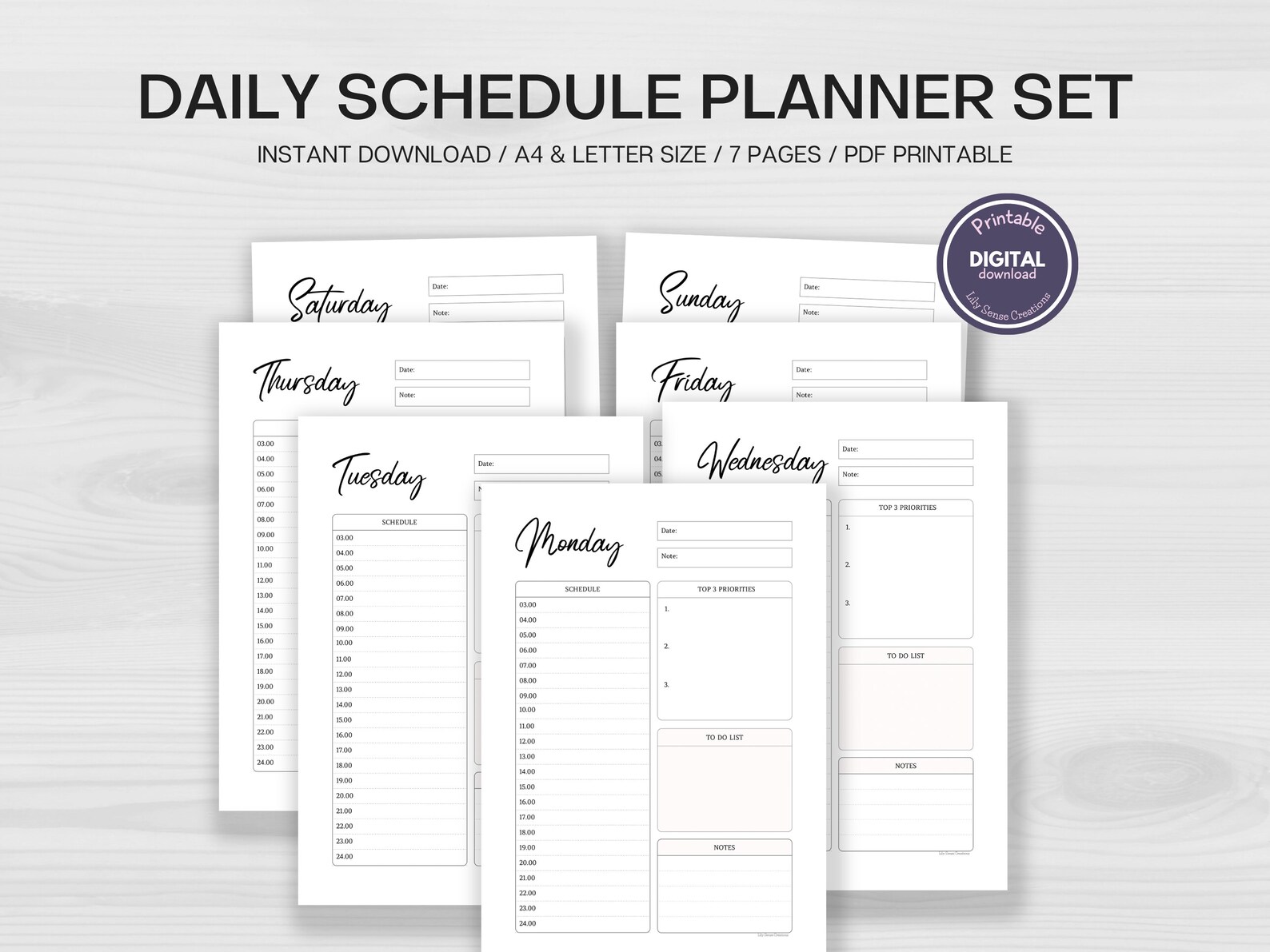 Daily Schedule Printable Planner Hourly Planner Printable - Etsy