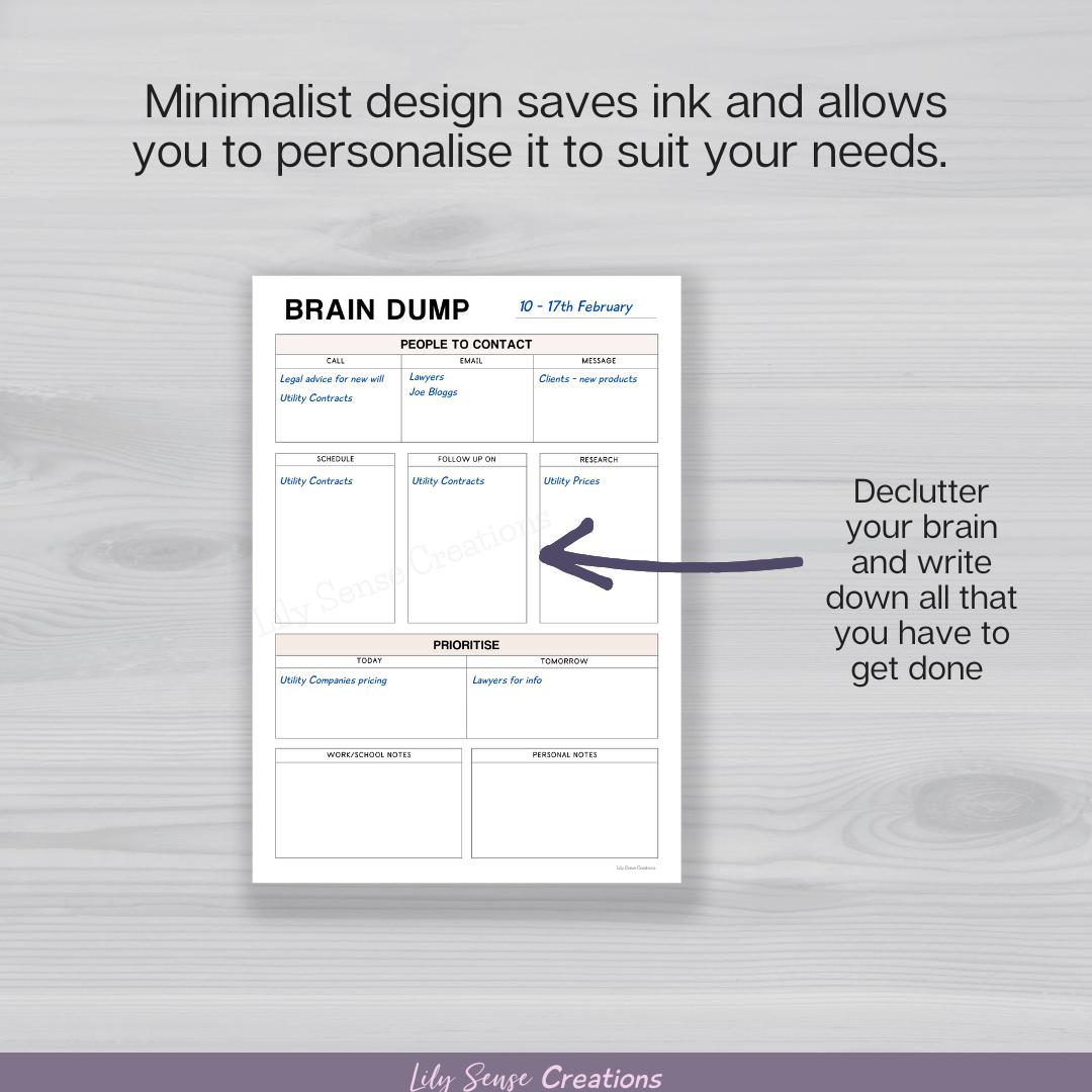 Brain Dump Printable, Work Dump Planner, Thoughts Organizer Tracker ...