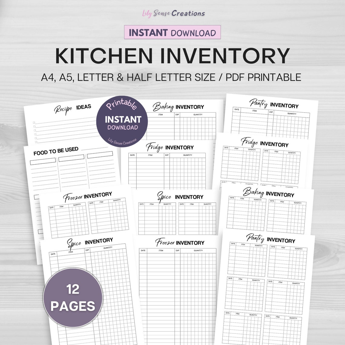 Kitchen Inventory, Printable Food Inventory Tracker, Pantry Inventory ...