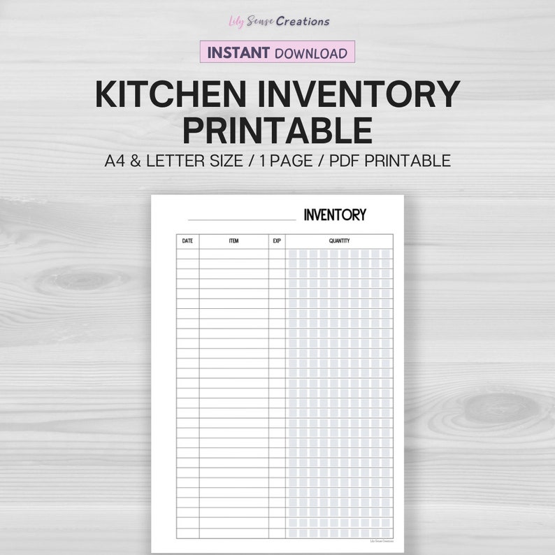 Food Inventory Printable Checklist, Kitchen Inventory, Fridge and ...
