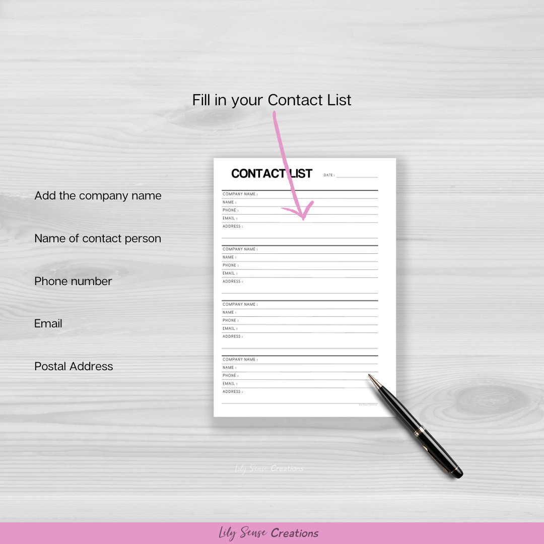 Printable Contact List, Address Book, Contact Organizer, Instant ...