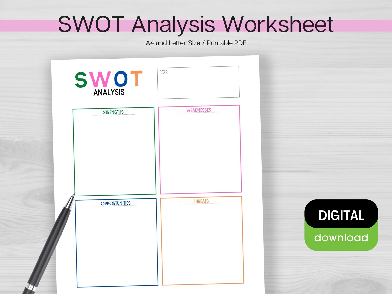 Swot Analysis Printable Page SWOT Template Worksheet A4 and - Etsy