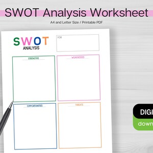 Swot Analysis Printable Page SWOT Template Worksheet A4 and - Etsy