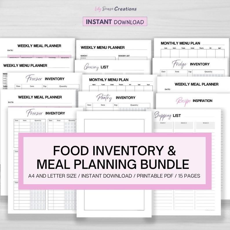 Food Inventory Tracker Set, Printable Kitchen Inventory, Meal Planning ...