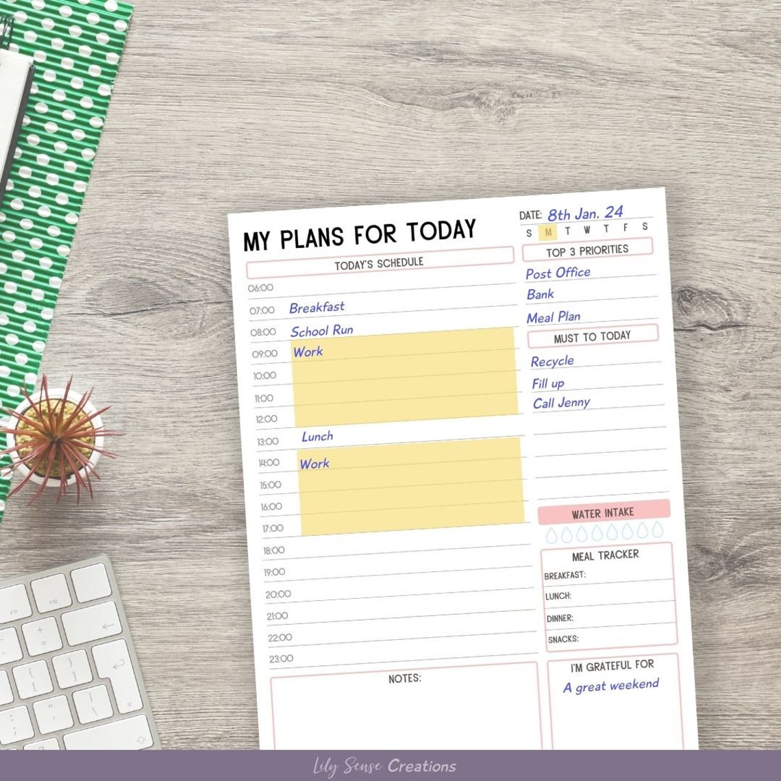 Undated Daily Printable Planner, My Plans for Today Planner Sheet ...