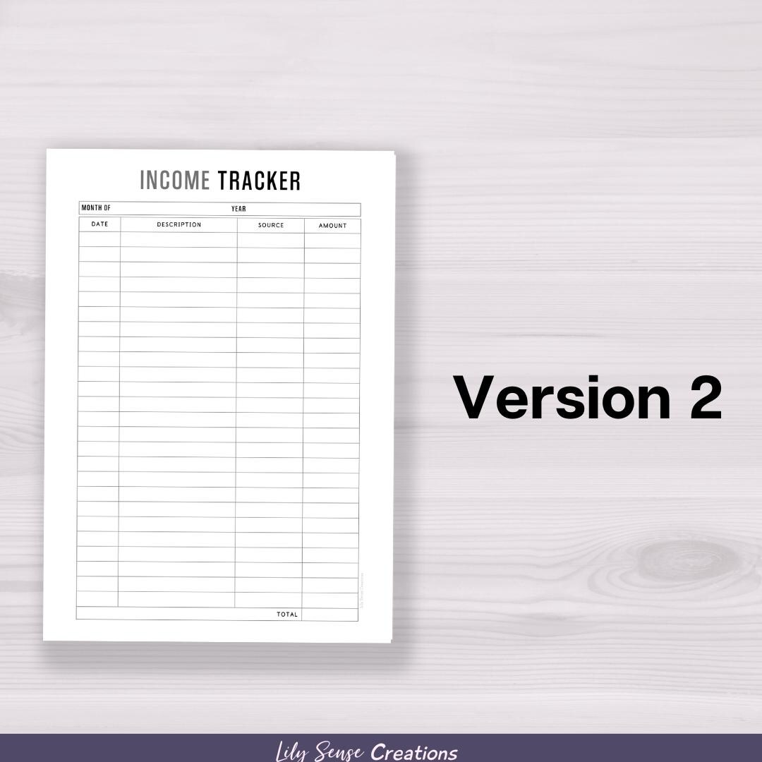 Income Tracker Printable, Financial Planner, Money Tracker on One Page ...