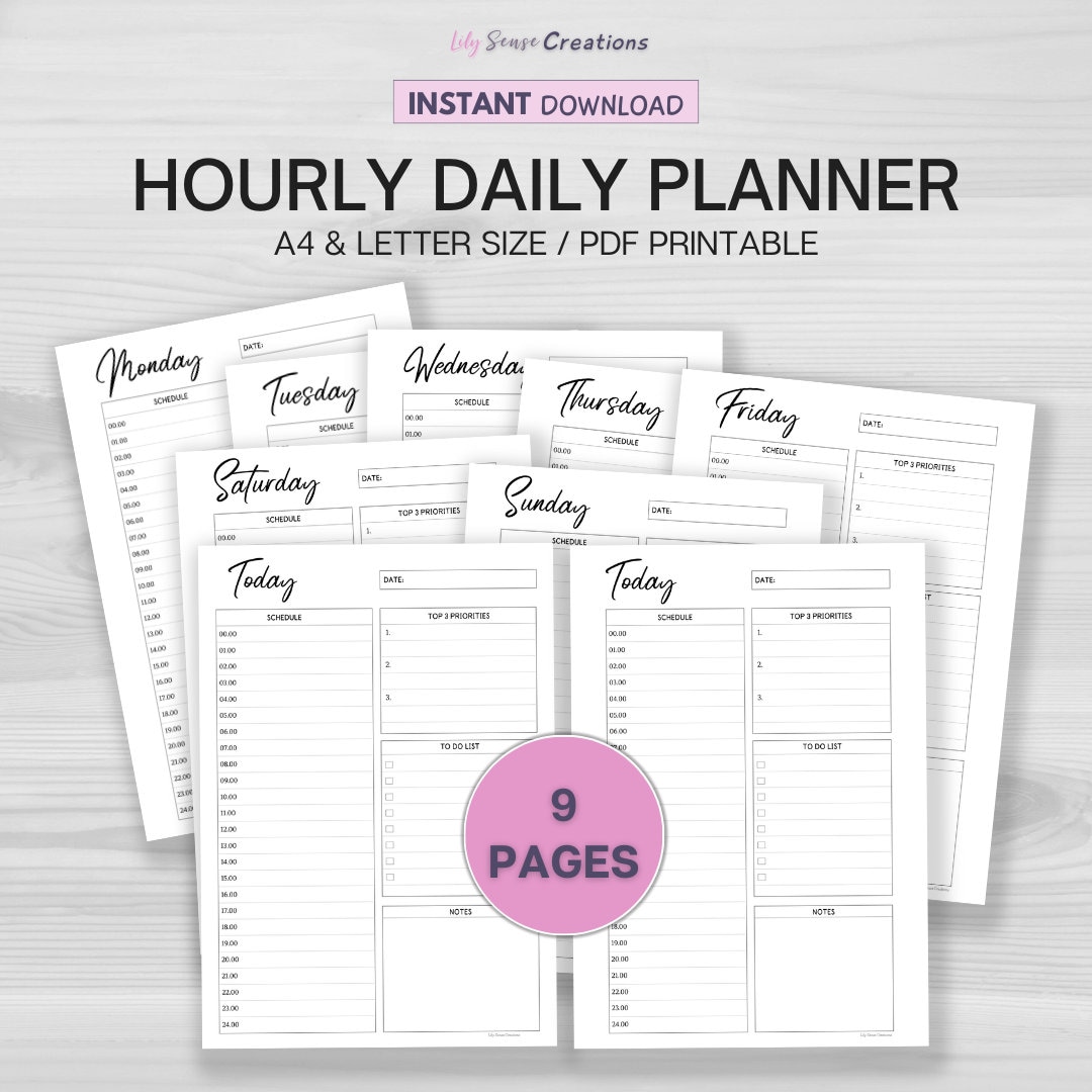 Hourly Daily Planner, Printable Weekly Schedule, Productivity Tracker ...