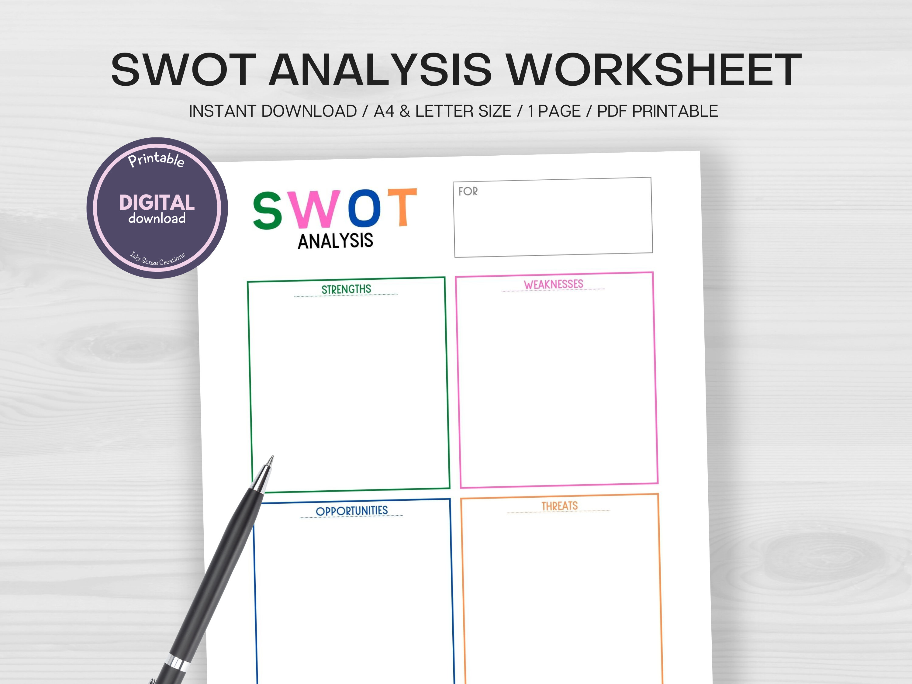 Swot Analysis Printable Page SWOT Template Worksheet A4 and - Etsy UK
